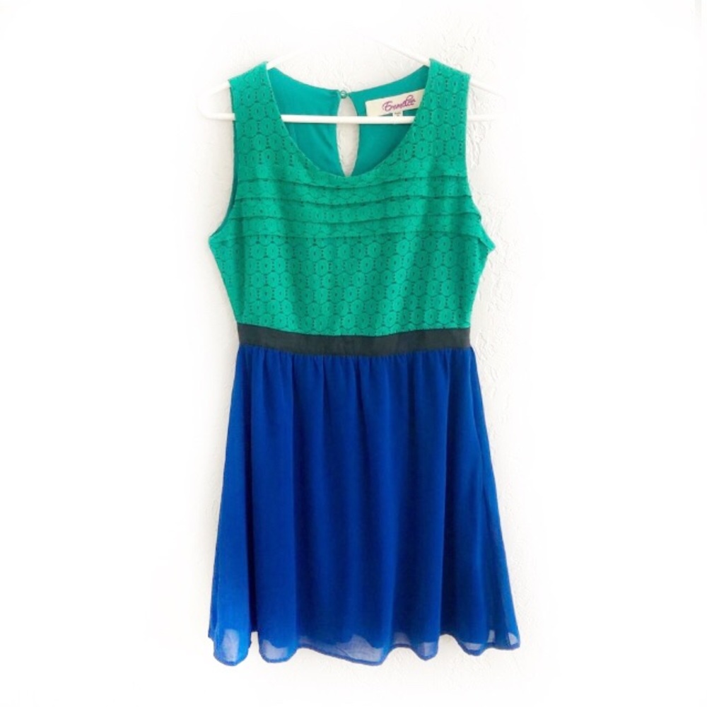 Anthro Emmelee Lace Pleated Color Block Dress M - Gem